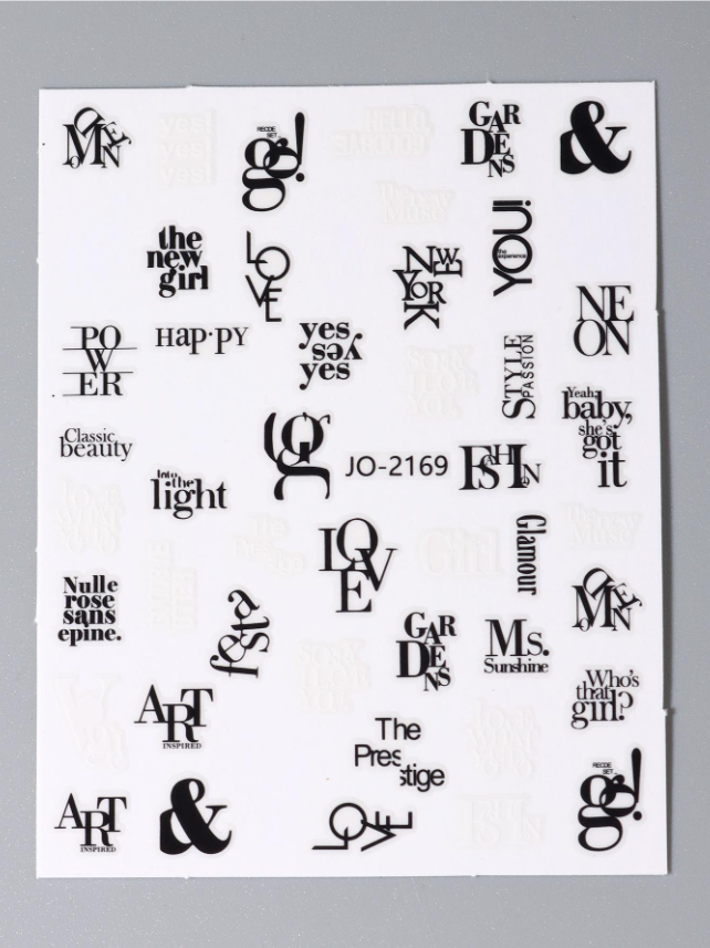 EBS Nail Art - Black and White Words Stickers Sheet (2pcs) — Eminent ...
