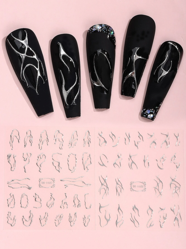 EBS Nail Art - Gold and Silver Chrome Looking Stickers Sheet (2pcs ...