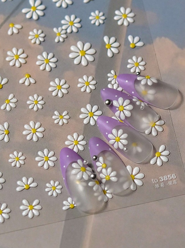 EBS Nail Art - Embossed Daisy Flowers Stickers Sheet — Eminent Beauty ...
